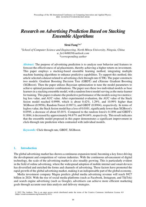 Pdf Research On Advertising Prediction Based On Stacking Ensemble