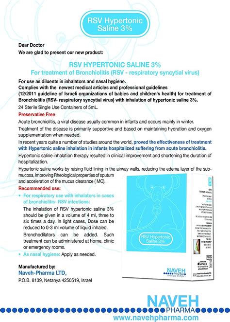 Rsv Hypertonic Saline Solution 3 25 Sterile Bullets For Nebulizers Inhalators Nasal