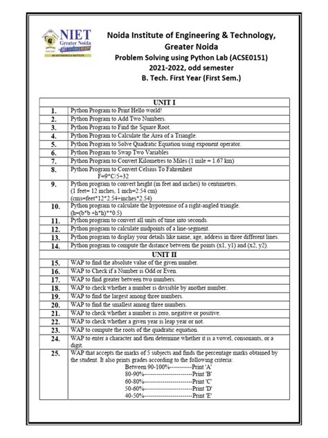 List Of Programs For Python Lab File Pdf Numbers Function Mathematics
