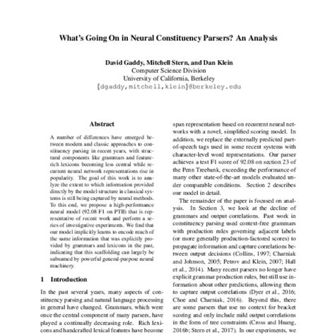 Whats Going On In Neural Constituency Parsers An Analysis Acl Anthology