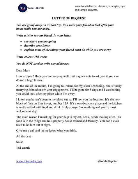 IELTS Writing General Training Band Sample Letter Of Request