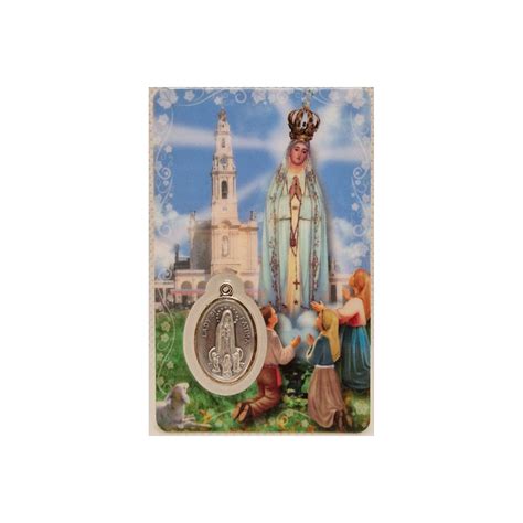 Estampa de la Virgen de Fatima con medalla y oración Estampería San José