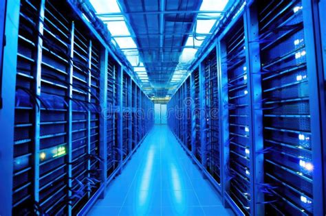 Data Center With Robotic Systems Transporting And Sorting Data Stock