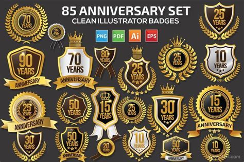85个精致的周年庆典装饰性纪念徽章logo矢量素材 25学堂