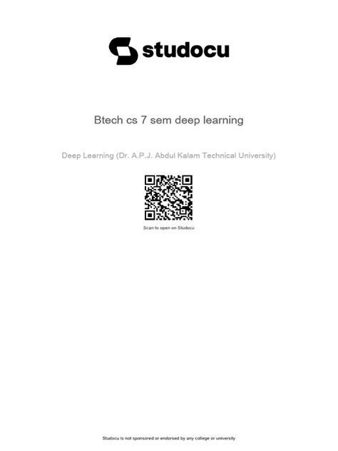 Btech Cs 7 Sem Deep Learning Pdf Deep Learning Artificial Neural