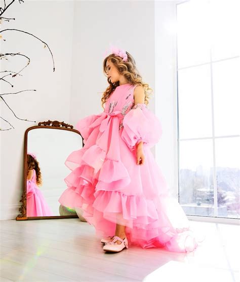 Hot Pink Flower Girl Dress Birthday Girl Dress Boho Hi Lo Dress Long
