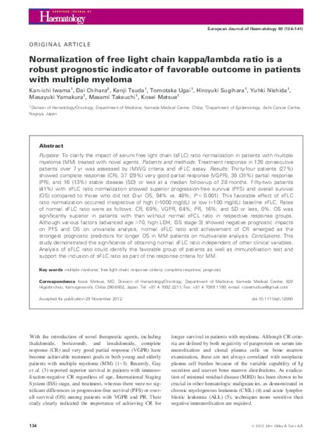 Kappa Lambda Light Chain Ratio Multiple Myeloma