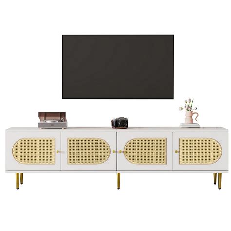 Merax Lowboard Im Vintage Stil Mit Rattan Geflecht Fernsehtisch Mit