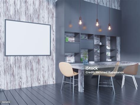 다 이닝 룸과 부엌 인테리어 벽에 흰색 배경 3d 렌더링 3d 그림을 모의 0명에 대한 스톡 사진 및 기타 이미지 0명