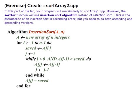 Solved Exercise Create SortArray2 Cpp In This Part Of The Chegg