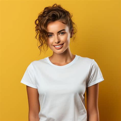 Premium Photo Sexy Woman In A White Tshirt On The Orange Background