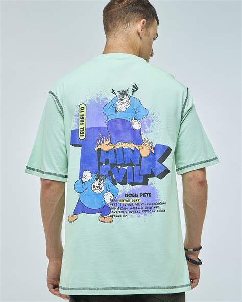 Buy Mens Green Think Evil Graphic Printed Oversized T Shirt Online At
