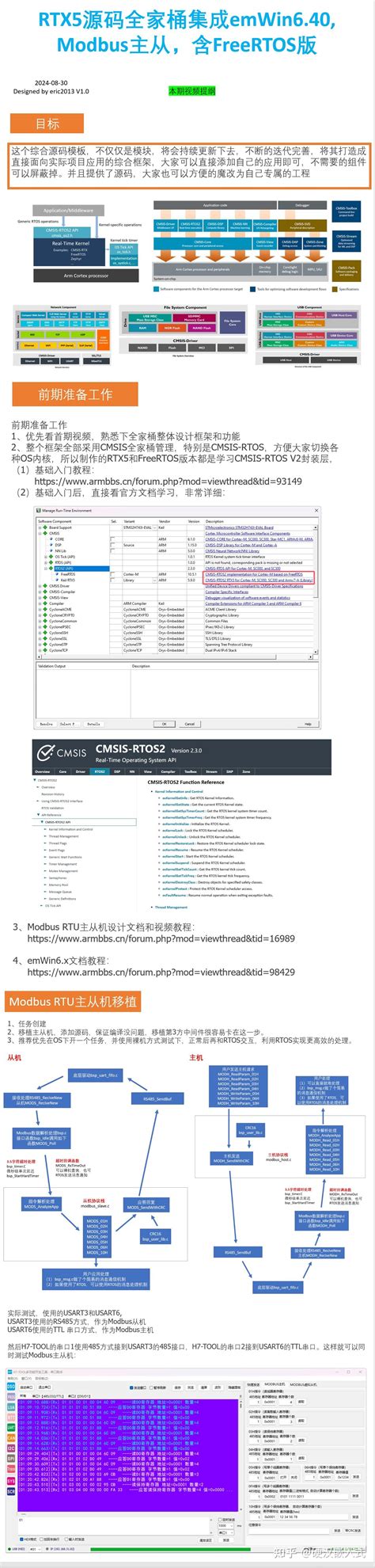Rtx5源码全家桶集成emwin640 Modbus主从，含freertos版 探讨一种移植第3方组件通用方法以及使用注意事项2024