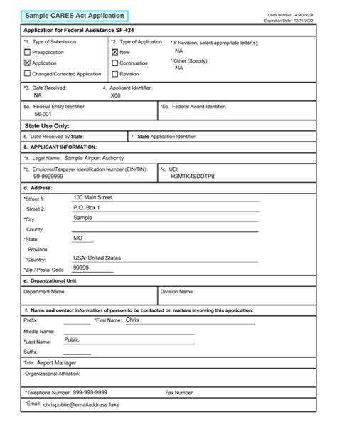 Sample Form Sf 424 Fill Out Sign Online And Download Fillable Pdf