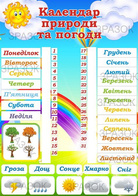 Календар природи та погоди для дітей • Шаблон для друку