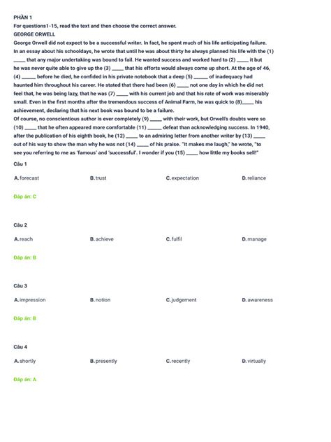 Multiple Choice Cloze Test 1 13 11 2024 Pdf