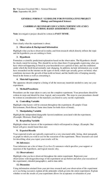 Pdf General Format Guideline For Investigative Project Biology And Integrated Science