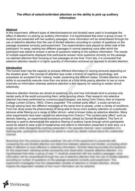 The Effect Of Selectivedivided Attention On The Ability To Pick Up Auditory Information Year
