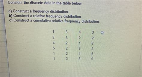 solved consider the discrete data in the table below a