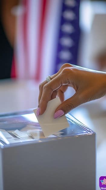 A Womans Hand Drops A Vote Into A Clear Glass Ballot Box Filled With