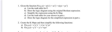 Solved Given The Function F X Y Z Y Xz Xz X Yz Yz Chegg