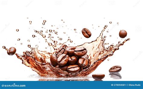 AI Generative Coffee Beans With Splash On White Royalty Free Stock