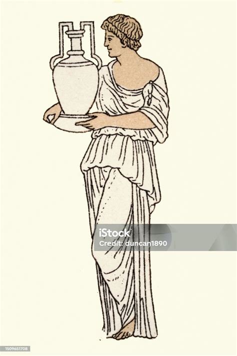 고대 그리스의 여성 패션 그리스 꽃병을 들고 있는 여자 역사 고대 그리스에 대한 스톡 벡터 아트 및 기타 이미지 고대 그리스 고대 그리스 양식 고대 문명 Istock