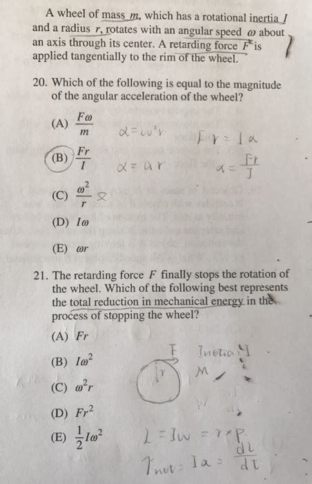 Solved A Wheel Of Mass M Which Has A Rotational Inertia I