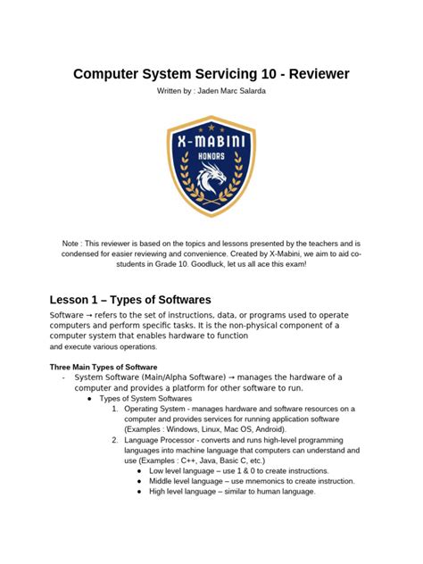 X Mabinis Tle Css Reviewer Pdf Operating System Software