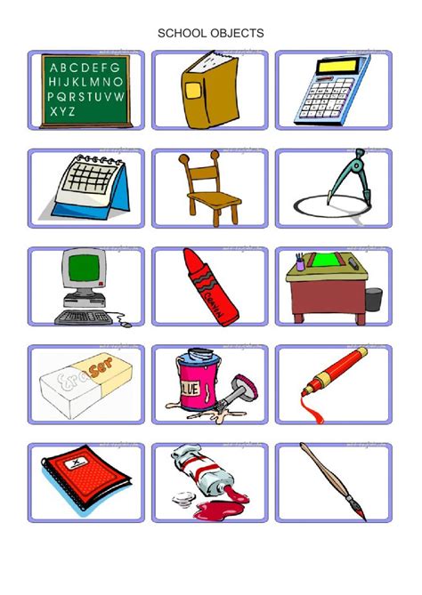 School Objects Activity For Elementary