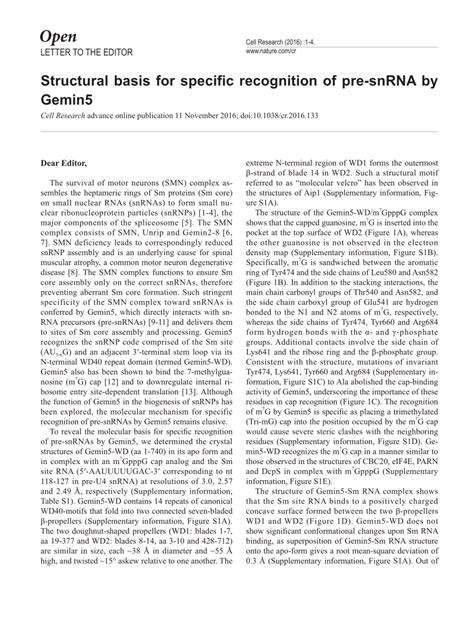 Pdf Structural Basis For Specific Recognition Of Pre Snrna By Gemin5