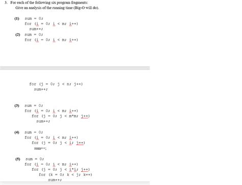 Solved 3 For Each Of The Following Six Program Fragments