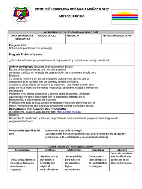 Microcurrículo Lenguaje Scratch Pdf Scratch Lenguaje De