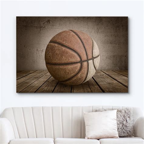 Idea4wall Retro Faded Basketball On Wood Effect Panels Sports