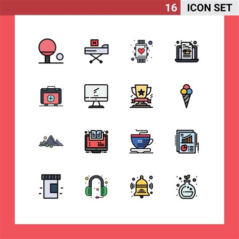 Universal Icon Symbols Group Of 16 Modern Flat Color Filled Lines Of Healthbag Handbag Love