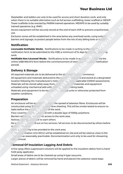 Asbestos Removal Method Statement Template HASpod