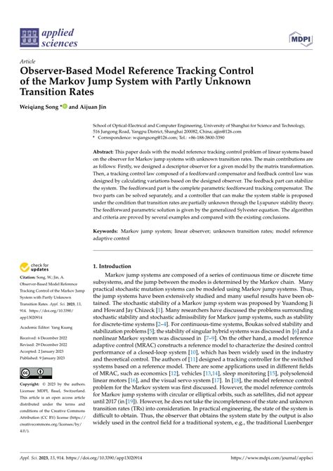 Pdf Observer Based Model Reference Tracking Control Of The Markov Jump System With Partly