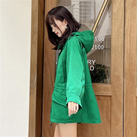 Sg1069a2022秋季新款大码宽松连帽风衣外套女