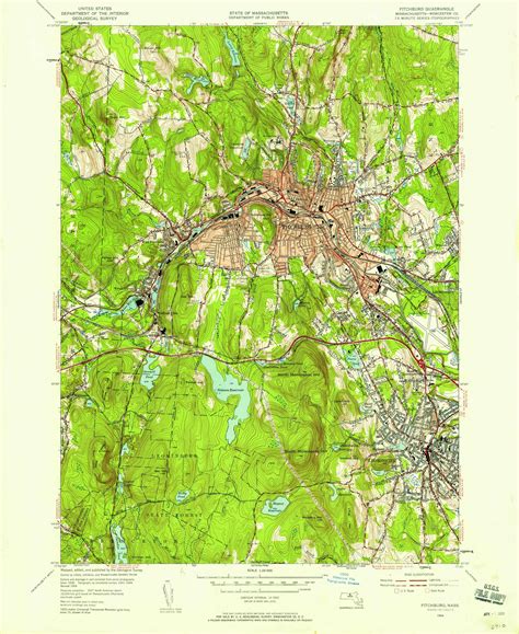 Fitchburg Massachusetts 1954 1958 Usgs Old Topo Map Reprint 7x7 Ma