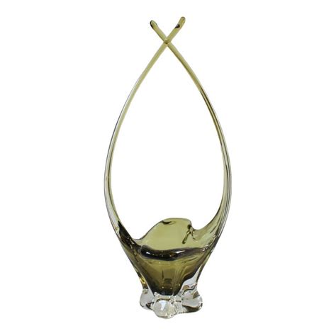 Chalet Of Canada Mid Century Green Glass Basket Chairish