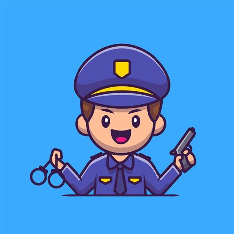 Policía Con Esposas Y Pistola Ilustración De Icono De Vector De Dibujos
