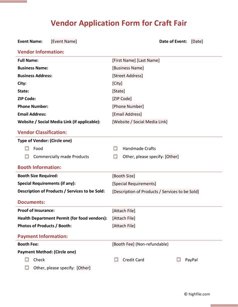 Free Vendor Application Forms Form Templates Highfile