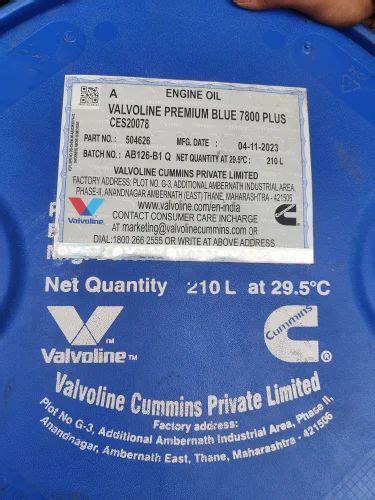 15w40 Valvoline Premium Blue 7800 Plus Barrel Of 210 Litre At ₹ 185