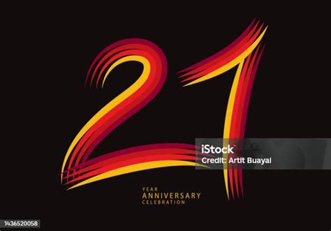 21 주년 기념 로고 타입 레드 라인 벡터 21 번째 생일 로고 21 번호 디자인 배너 템플릿 초대장 카드 포스터 티셔츠 로고 번호 요소 2022년에 대한 스톡 벡터 아트