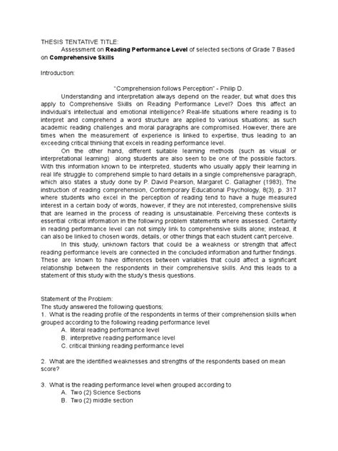 Thesis Sample Title Pdf Reading Comprehension Critical Thinking