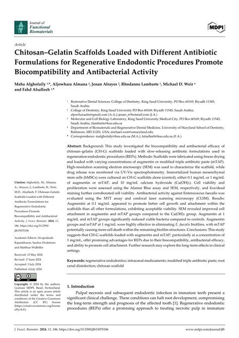 Pdf Chitosangelatin Scaffolds Loaded With Different Antibiotic Formulations For Regenerative
