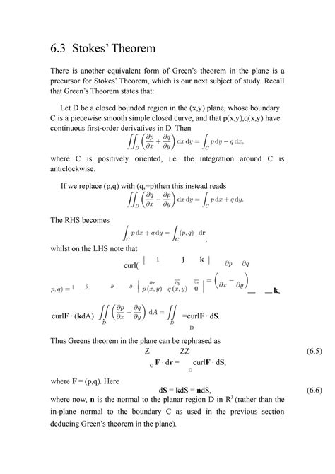 Multi Calc Stokes Theorem Stokes Theorem There Is Another Equivalent Form Of Greens