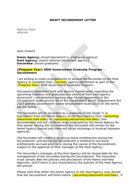 Secondment Letter Template Nsw Government Graduate Doc Template Pdffiller