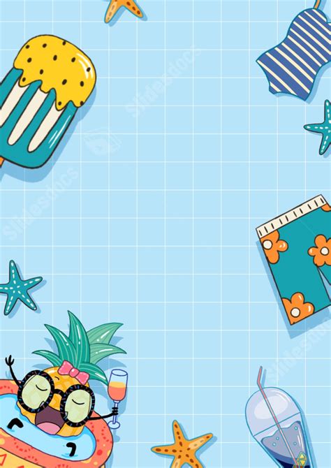 Cute Blue Cartoon Character Page Border Background Word Template And