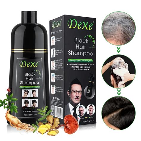 400ml 검은 염색 샴푸 검은 머리 염료 초본 성분 인삼 생강 Ganoderma Lucidum 흰 머리 염색 검은 수리 머리